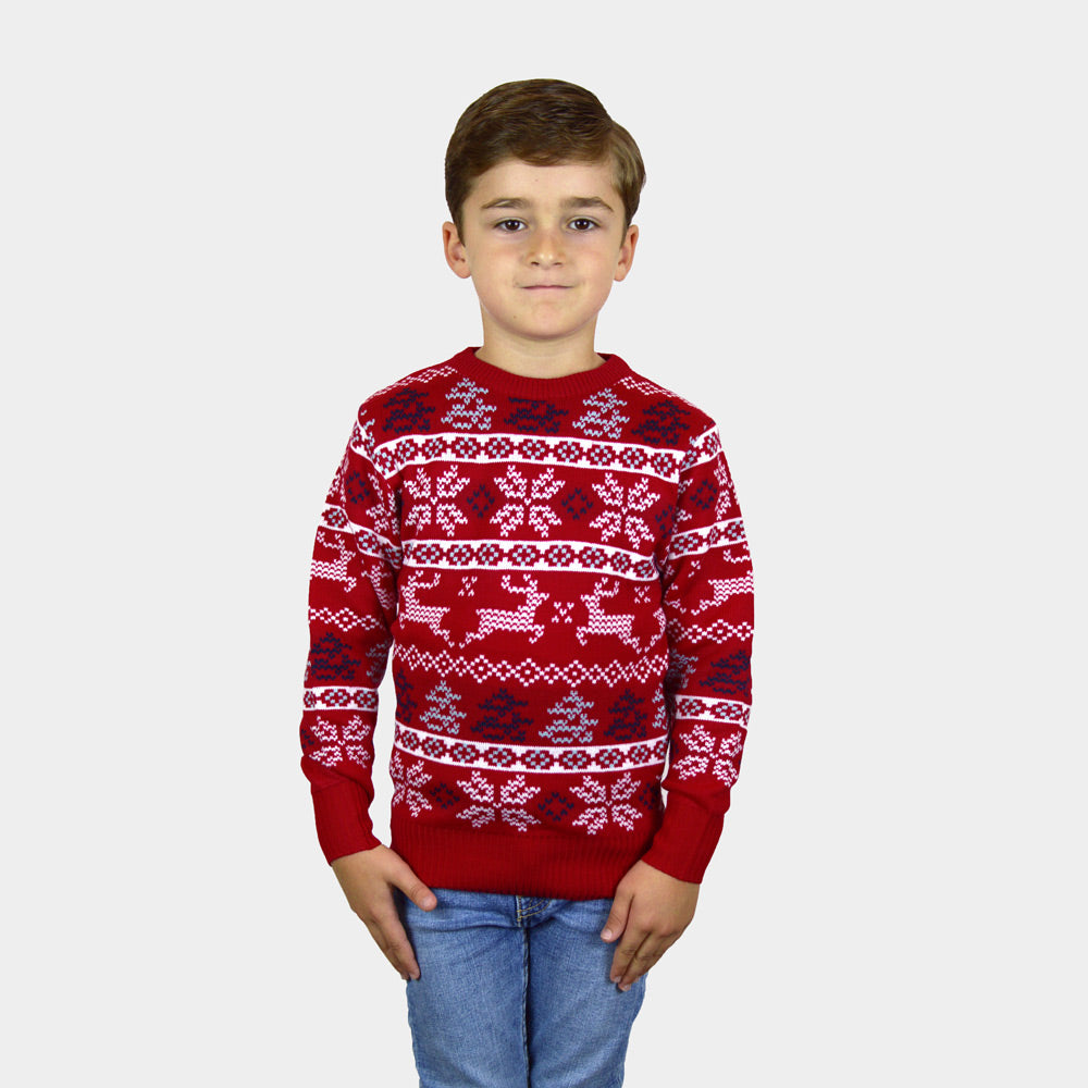 Classic Red Boys and Girls Christmas Jumper with Polar Stars ...
