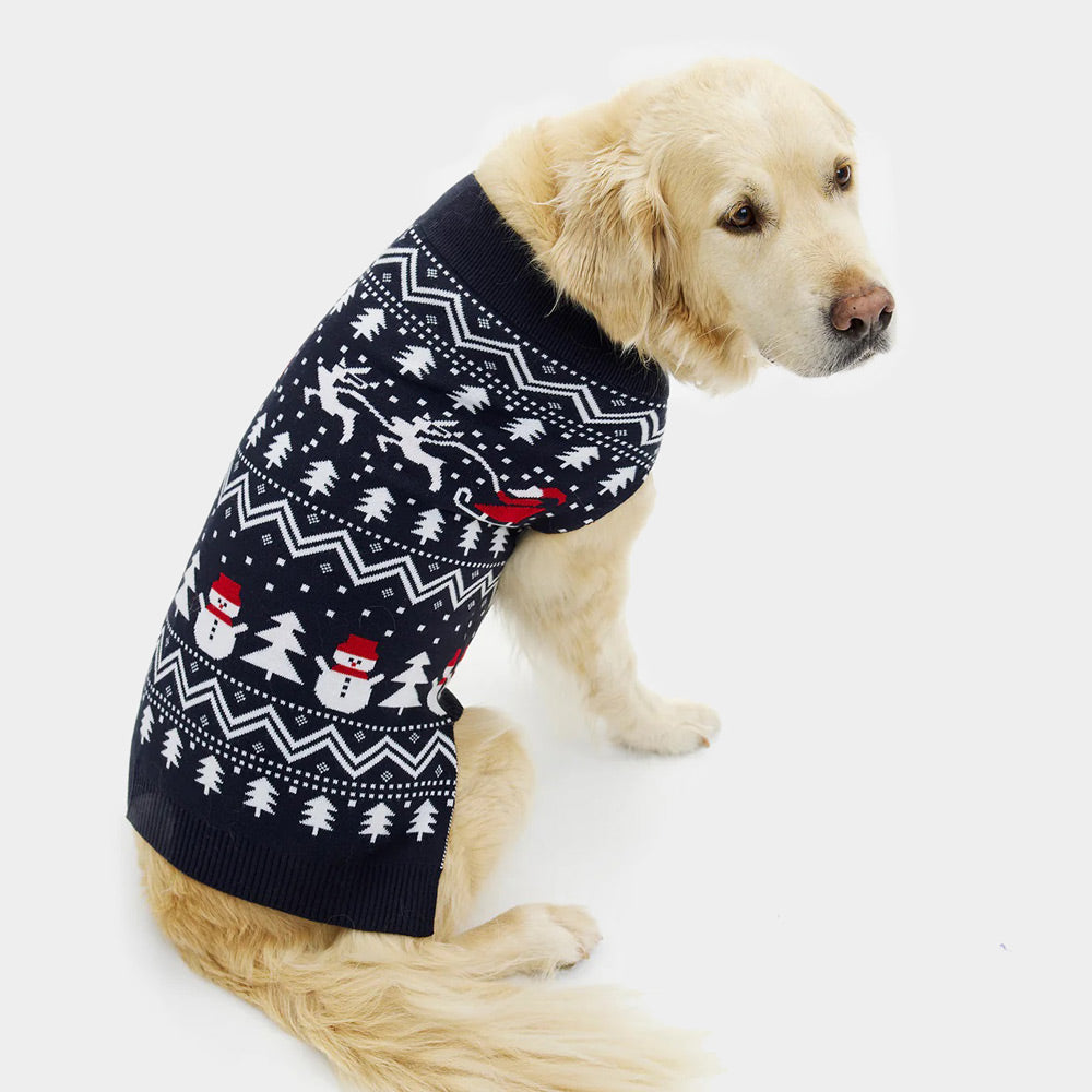 Dog Christmas Jumper with Trees, Snowmen and Santa – Christmas Jumper Shop