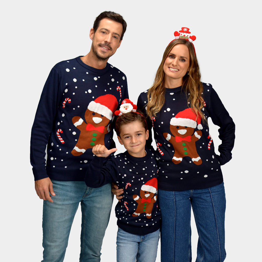 Matching Family Blue Gingerbread Christmas Jumper – Christmas Jumper Shop