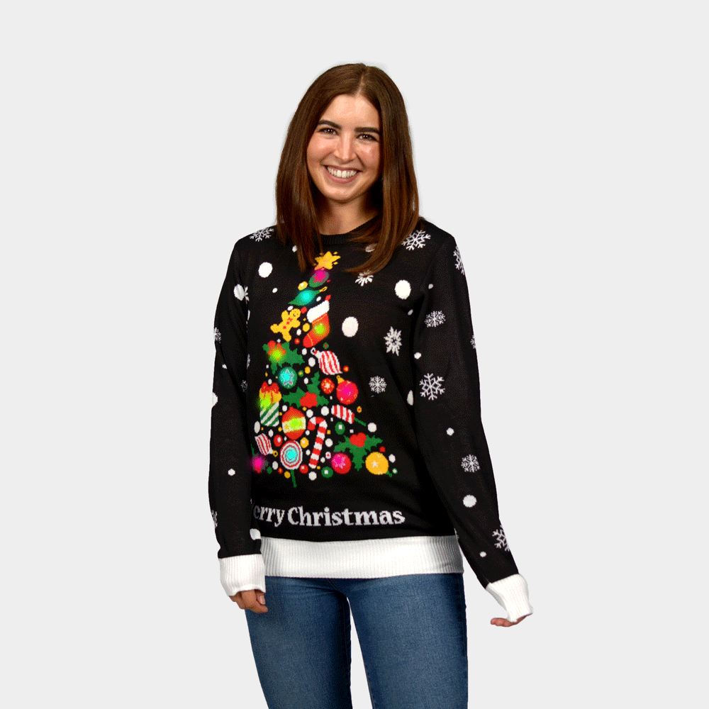 Christmas Tree LED light-up Couples Black Christmas Jumper – Christmas ...