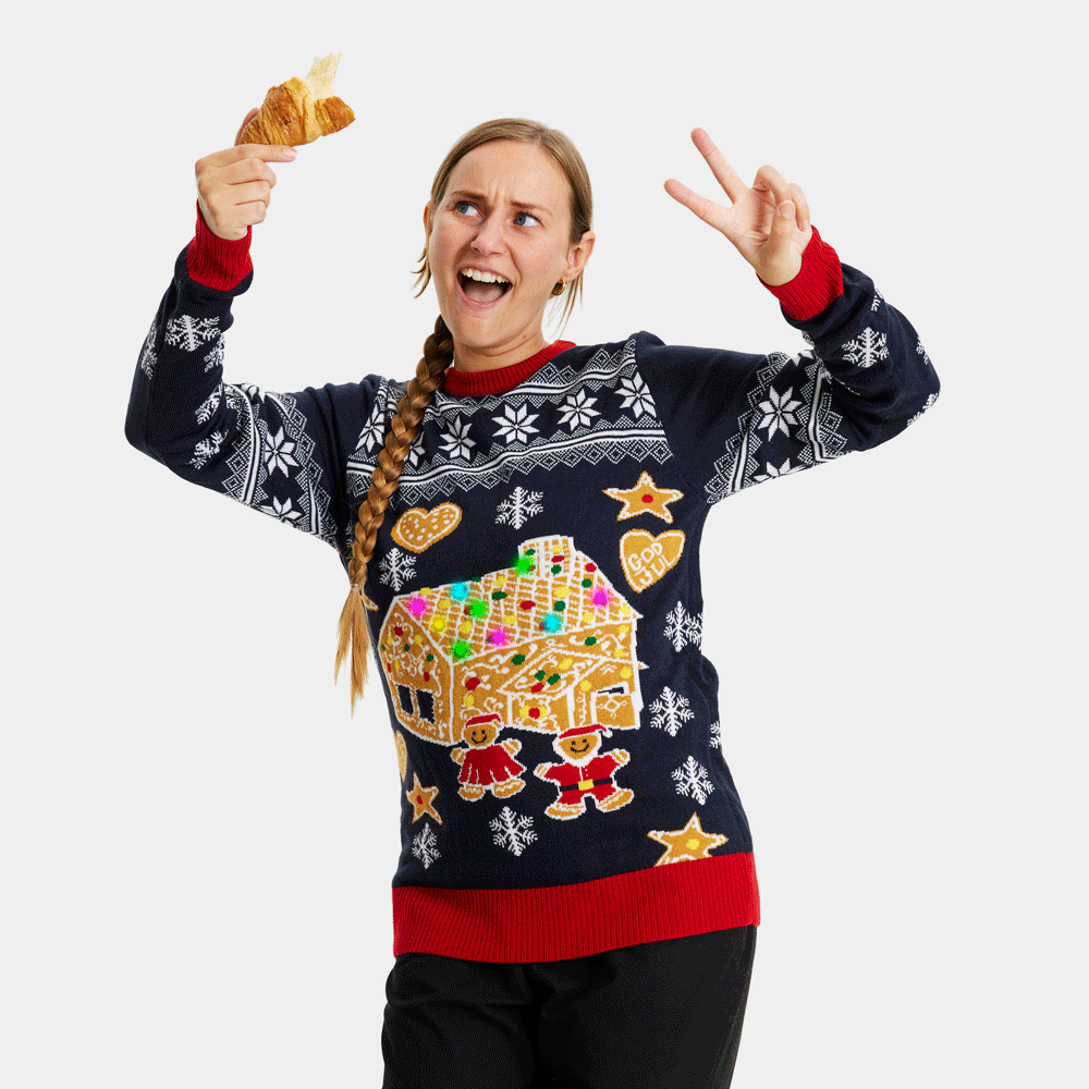 LED light-up Couples Christmas Jumper with Gingerbread House ...