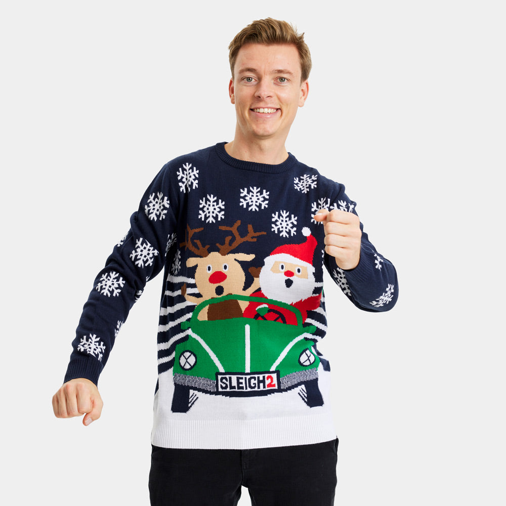 Mens Christmas Jumper with Santa and Reindeer Driving – Christmas ...