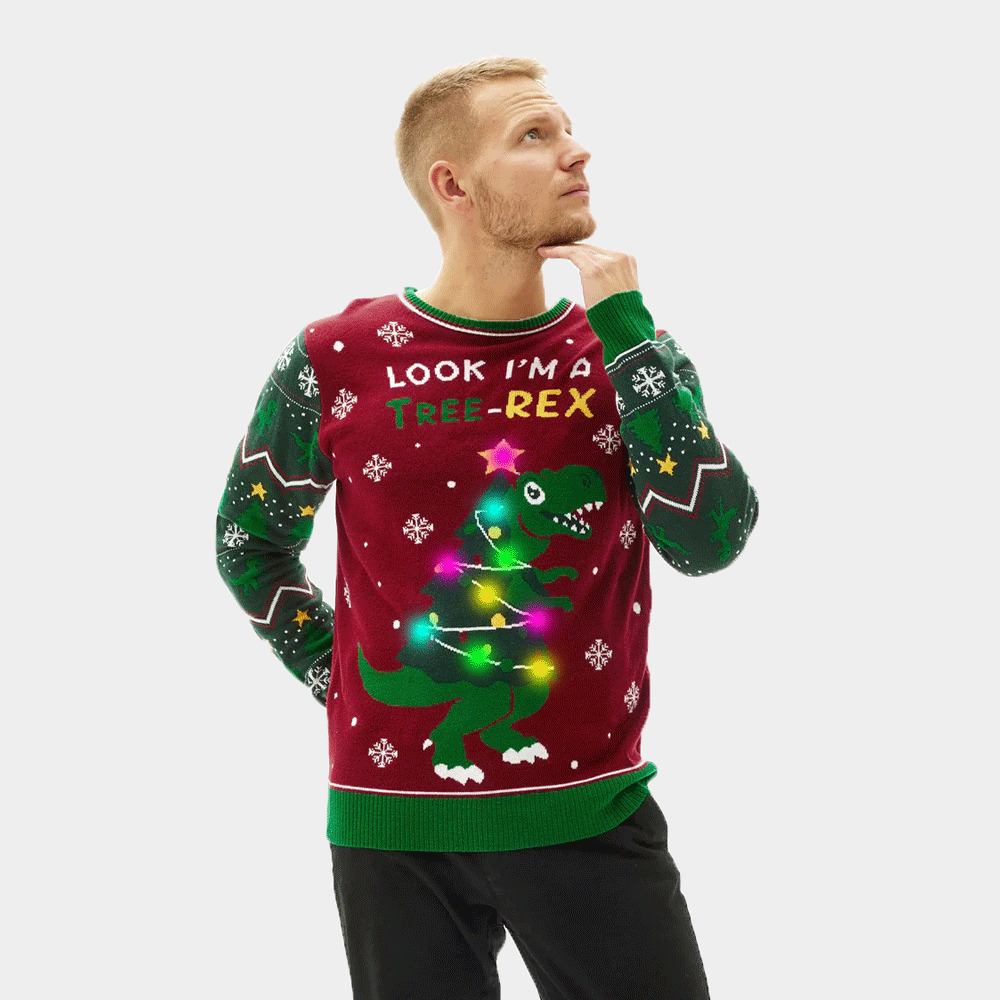 Tree-Rex LED light-up Mens Christmas Jumper – Christmas Jumper Shop
