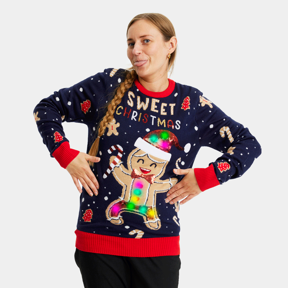 Matching Family Blue LED light-up Christmas Jumper with Ginger Cookie ...