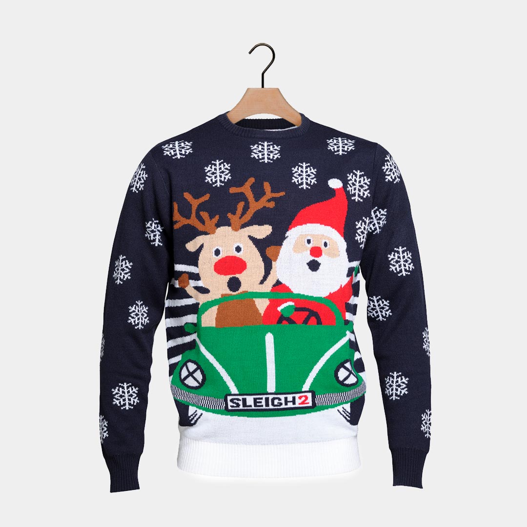 Womens Christmas Jumper with Santa and Reindeer Driving – Christmas ...