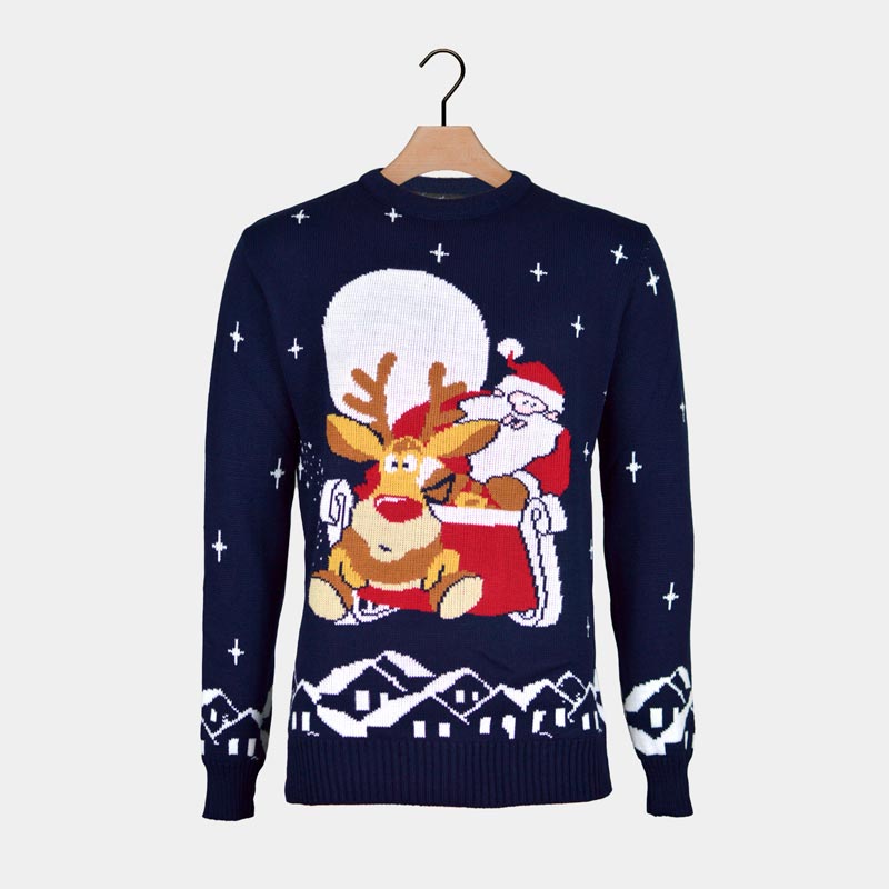 Christmas Jumper with Santa and Rudolph on Sleigh – Christmas Jumper Shop