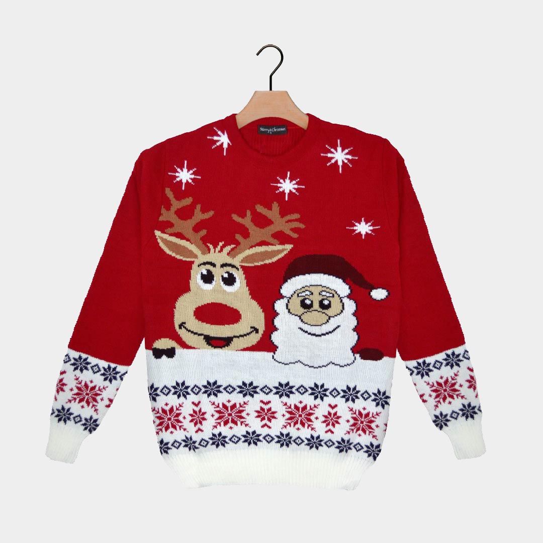 Christmas Jumper with Santa and Rudolph Smiling 2021 – Christmas Jumper ...