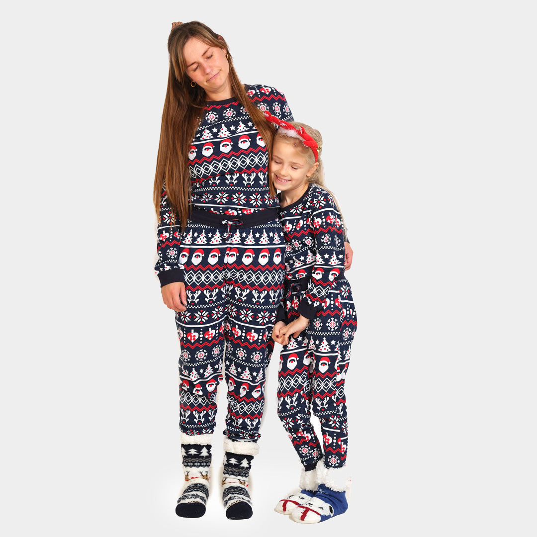 Christmas Pyjama for Family with Santa, Reindeers and Hearts ...