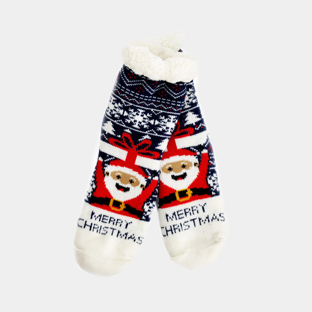 Fluffy Christmas Socks Santa with a Gift – Christmas Jumper Shop
